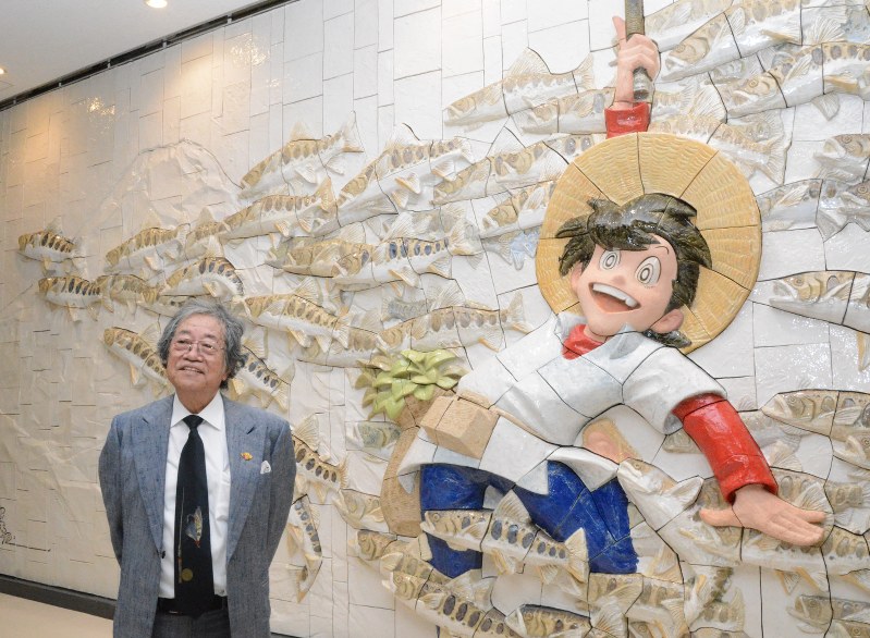 Huge relief of 'Tsurikichi Sanpei' manga character unveiled at Akita ...