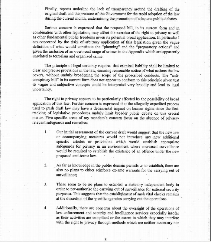 Letter from the UN Special Rapporteur on the right to privacy to PM Abe ...