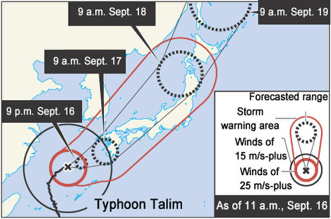 Typhoon Talim feared to hit Japan during long weekend - The Mainichi