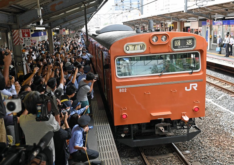 Iconic orange-colored '103' Osaka train makes final journey - The Mainichi