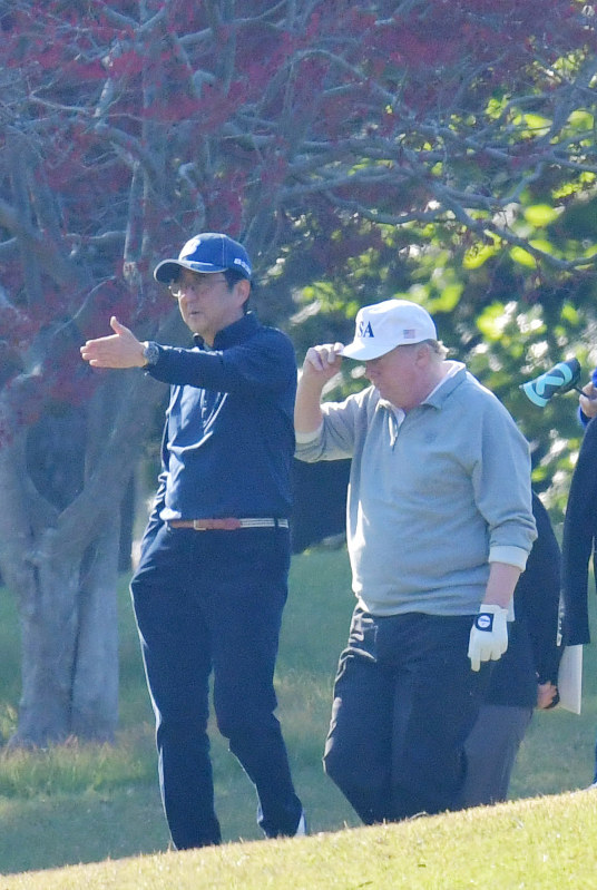 Abe boasts about his reaction after falling into golf bunker during ...