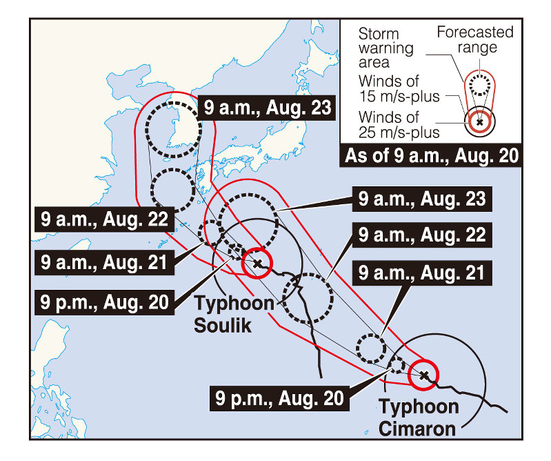Strong typhoon Soulik on course to approach southern Japan on evening ...
