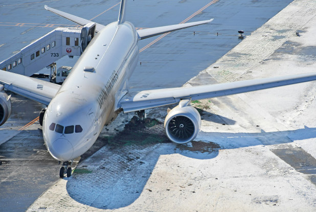 In Photos: JAL plane stranded after running off Narita airport taxiway ...