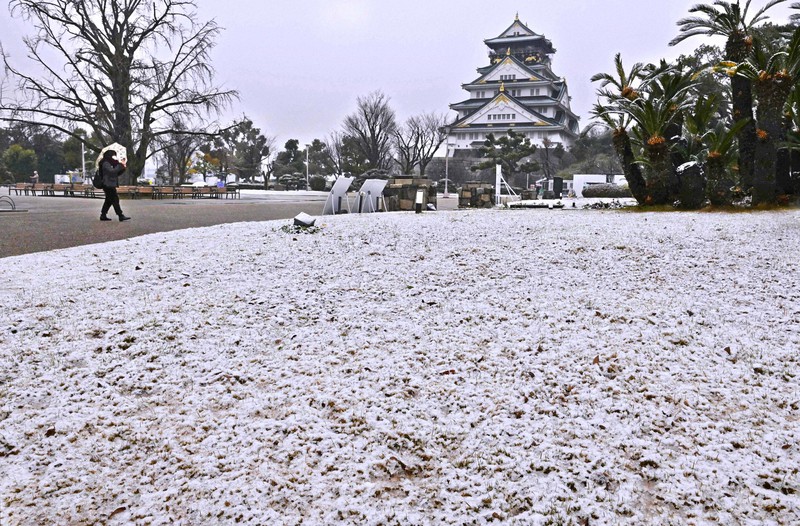 In Photos: Osaka Castle Park covered with light layer of snow - The ...