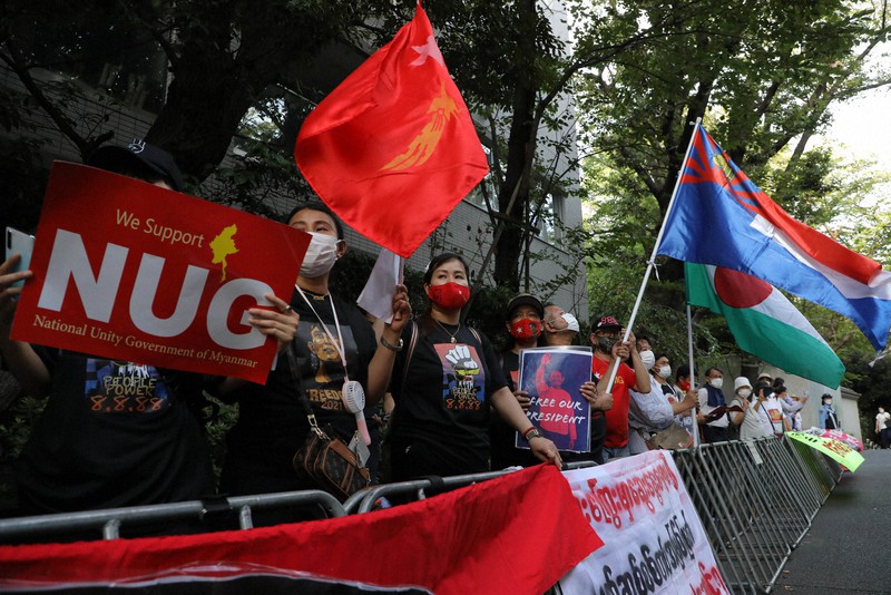 In Photos: Myanmar residents in Japan demand democracy in front of ...