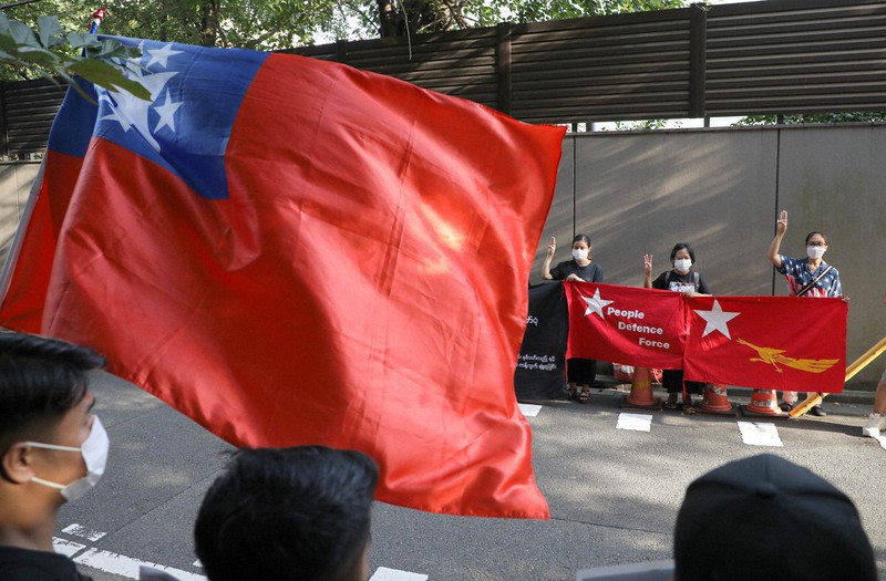 In Photos: Myanmar residents in Japan demand democracy in front of ...