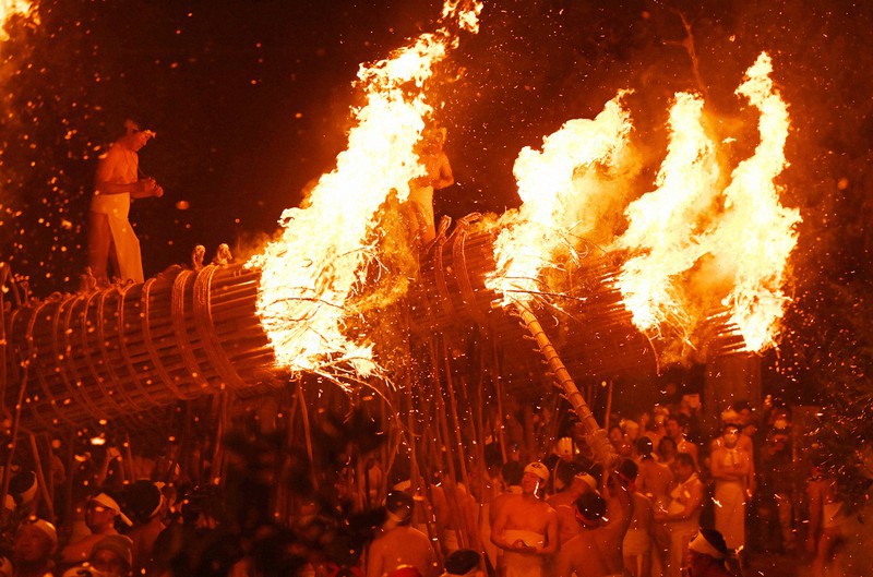 In Photos: Fukuoka Pref. shrine festival aglow with giant torches - The ...