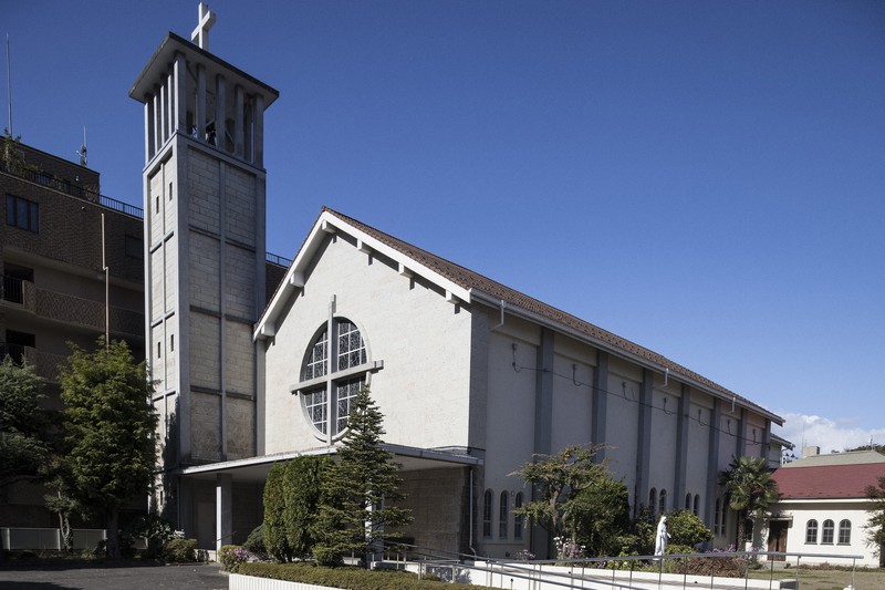 Retro Japan: Belfry, large stained-glass window capture attention at ...