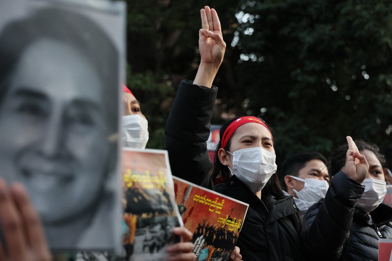 In Photos: Myanmar people in Tokyo protest on 2-yr-anniv. of coup - The ...
