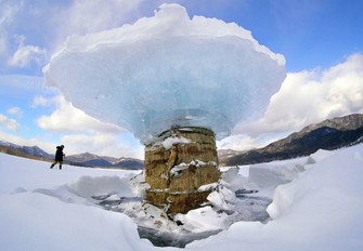 'Mushroom ice' blooms above dam in Hokkaido - The Mainichi