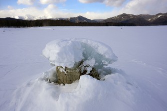 'Mushroom ice' blooms above dam in Hokkaido - The Mainichi