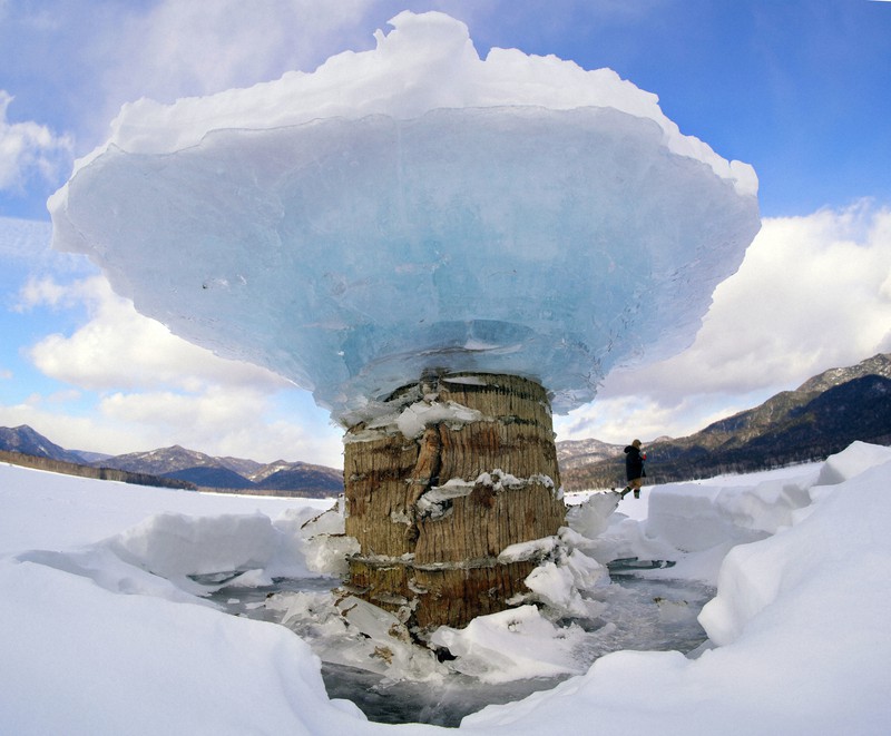 'Mushroom ice' blooms above dam in Hokkaido - The Mainichi