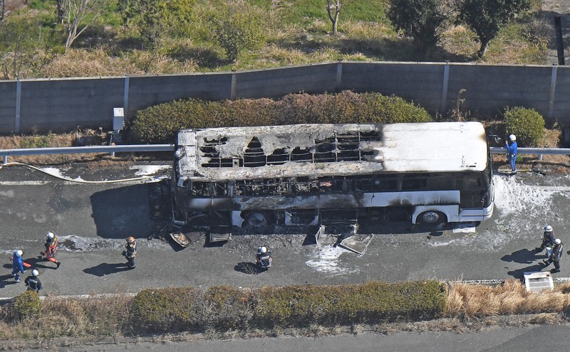 Tour bus catches fire on southwest Japan expressway, passengers escape ...