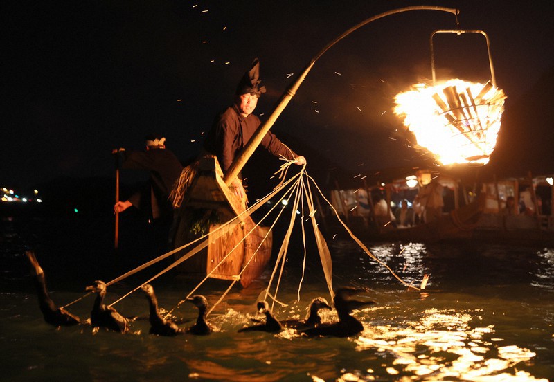 In Photos: Tourists aflame for cormorant fishing on central Japan river ...