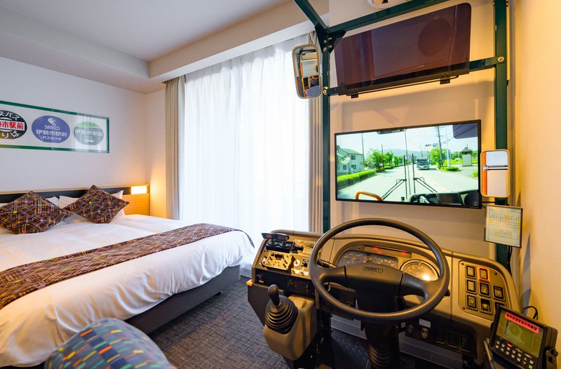 Bus-themed guest room with real driver's seat opens in central Japan ...
