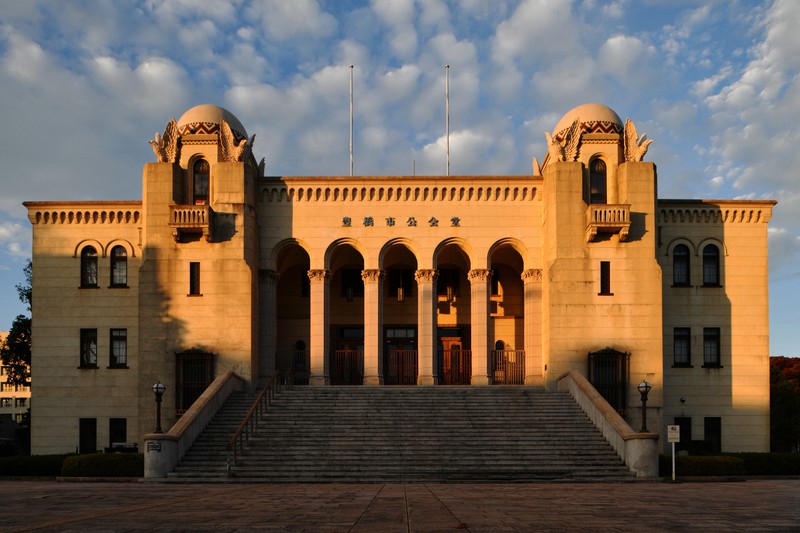 Retro Japan: Multiple architectural styles blend well at public hall in ...