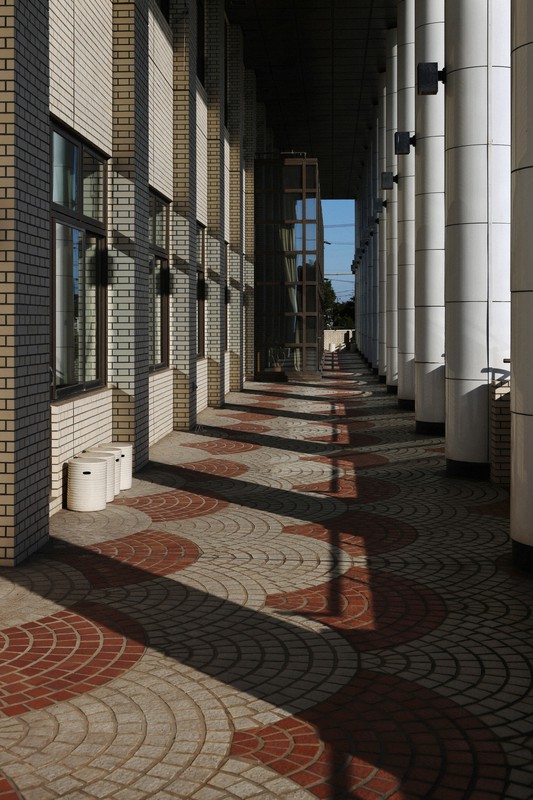 Retro Japan: Rows of white columns at library in Aichi Pref ...