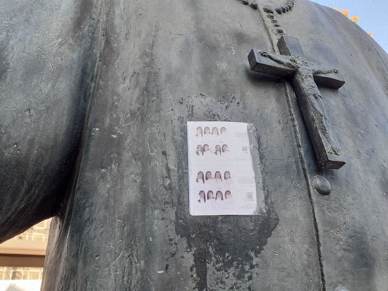 Photo stickers found pasted on St. Francis Xavier's statue in southwest ...