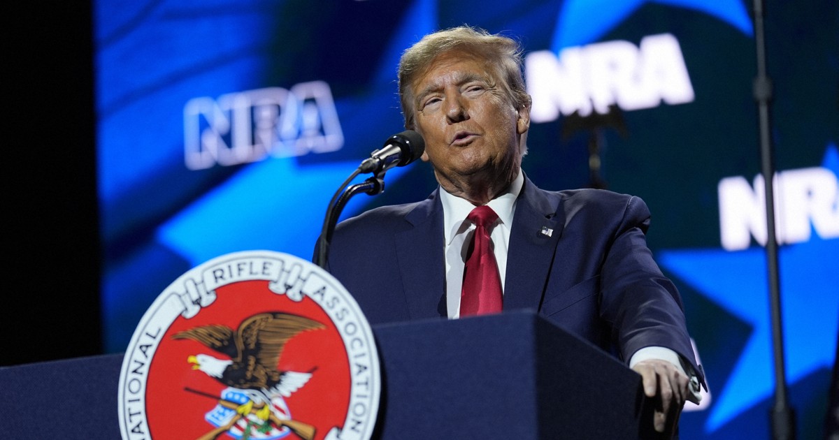 Trump tells NRA members 'no one will lay a finger on your firearms' if ...