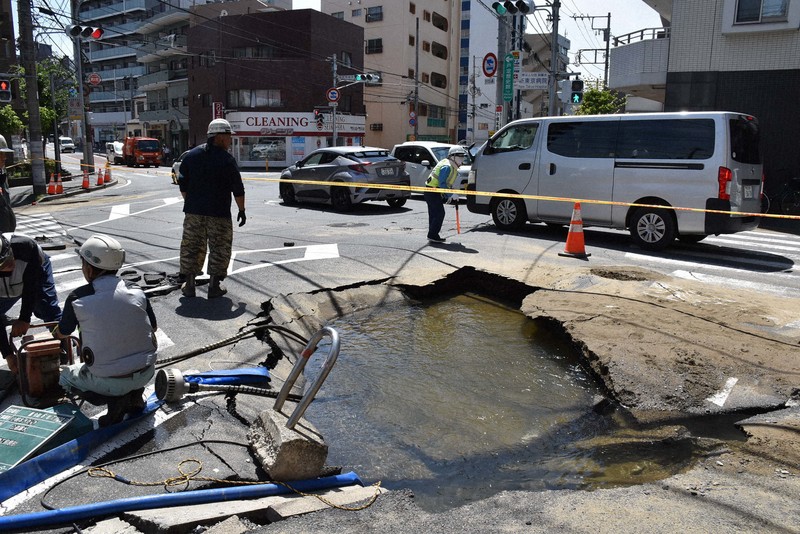 Water spurts out from ground, road collapses in east Japan - The Mainichi