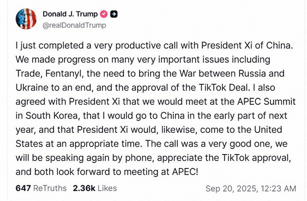 トランプ氏、習近平氏と会談へ APECに合わせ 自身のSNSで発表 | 毎日新聞