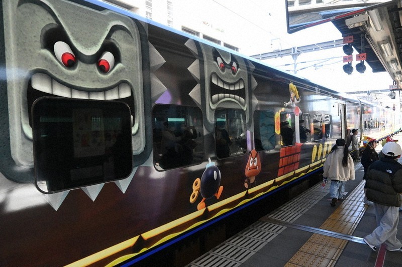 In Photos: Fans ride 'Super Mario Train' in Japan's Kyushu - The Mainichi